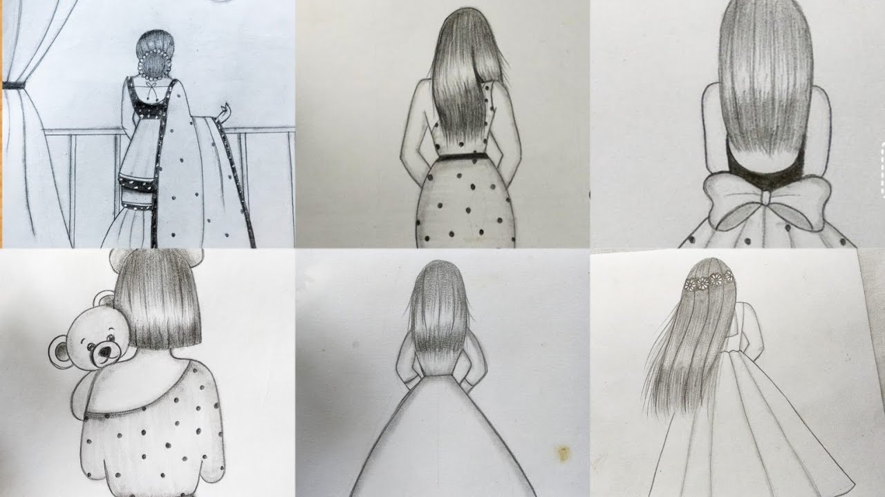 6 easy girl backside drawing ideas (Part - 2) || Pencil sketch ...