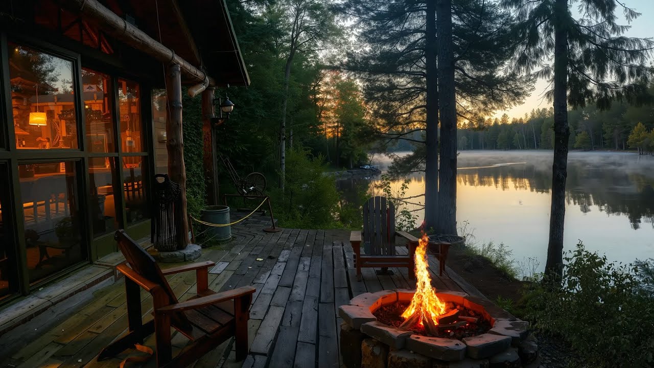 Relaxing Fire Pit by the Lake | Natural Relaxing Ambience with Calm ...