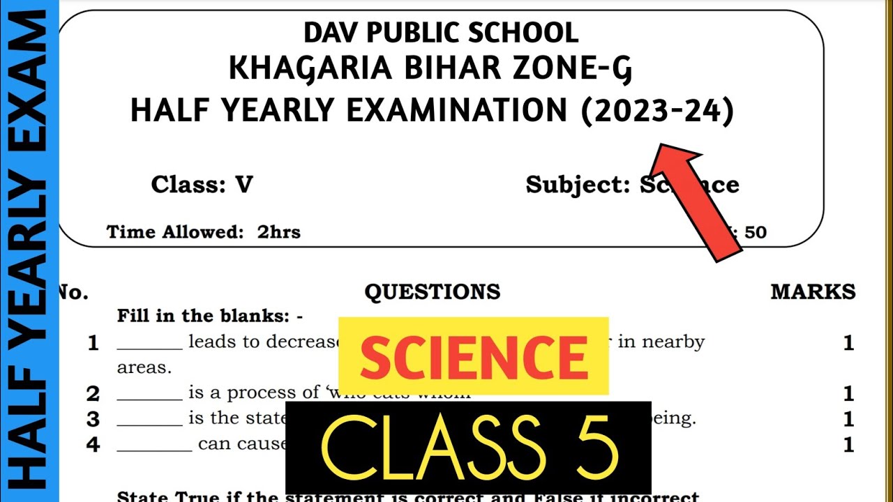 Dav class 5 question paper of science of mid term/ half yearly exam ...