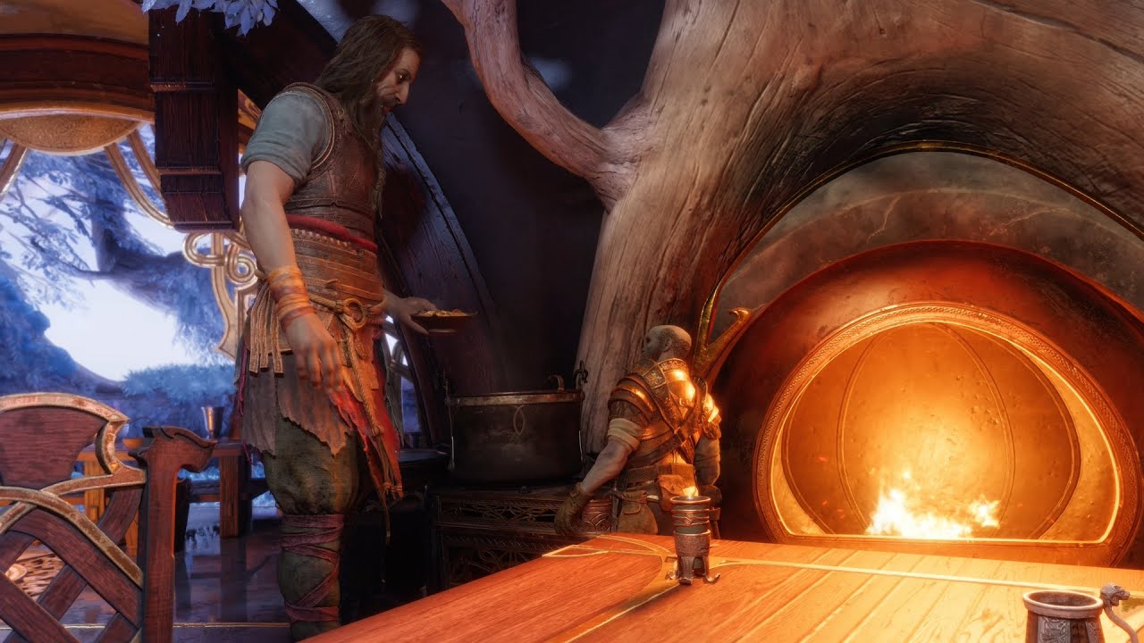Tyr Cooks Dinner for Brok, Kratos, and Atreus | God of War Ragnarök ...