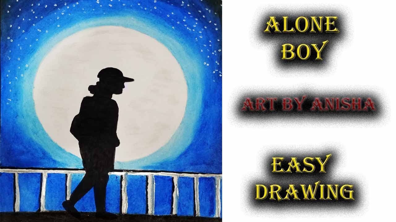 Scenery of alone boy | pencil sketch of boy | oil pastel drawing ...