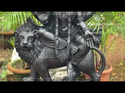 Maa Durga Statue with Lion in Black Stone 4ft, www.thestonestudio.in