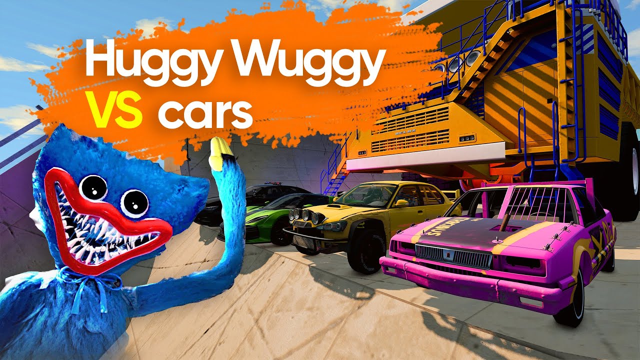 HUGGY WUGGY VS CARS ON MEGA RAMP - BEAMNG.DRIVE - YouTube