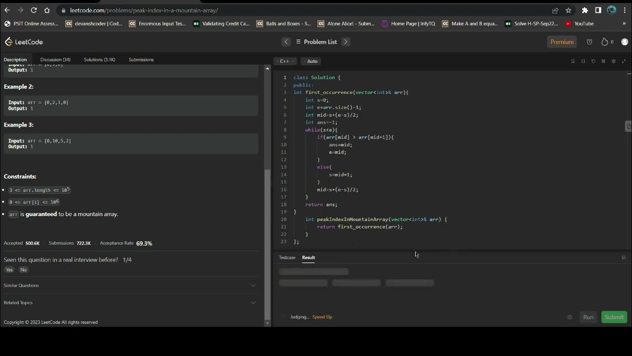 leetcode-peak index in a mountain array - YouTube