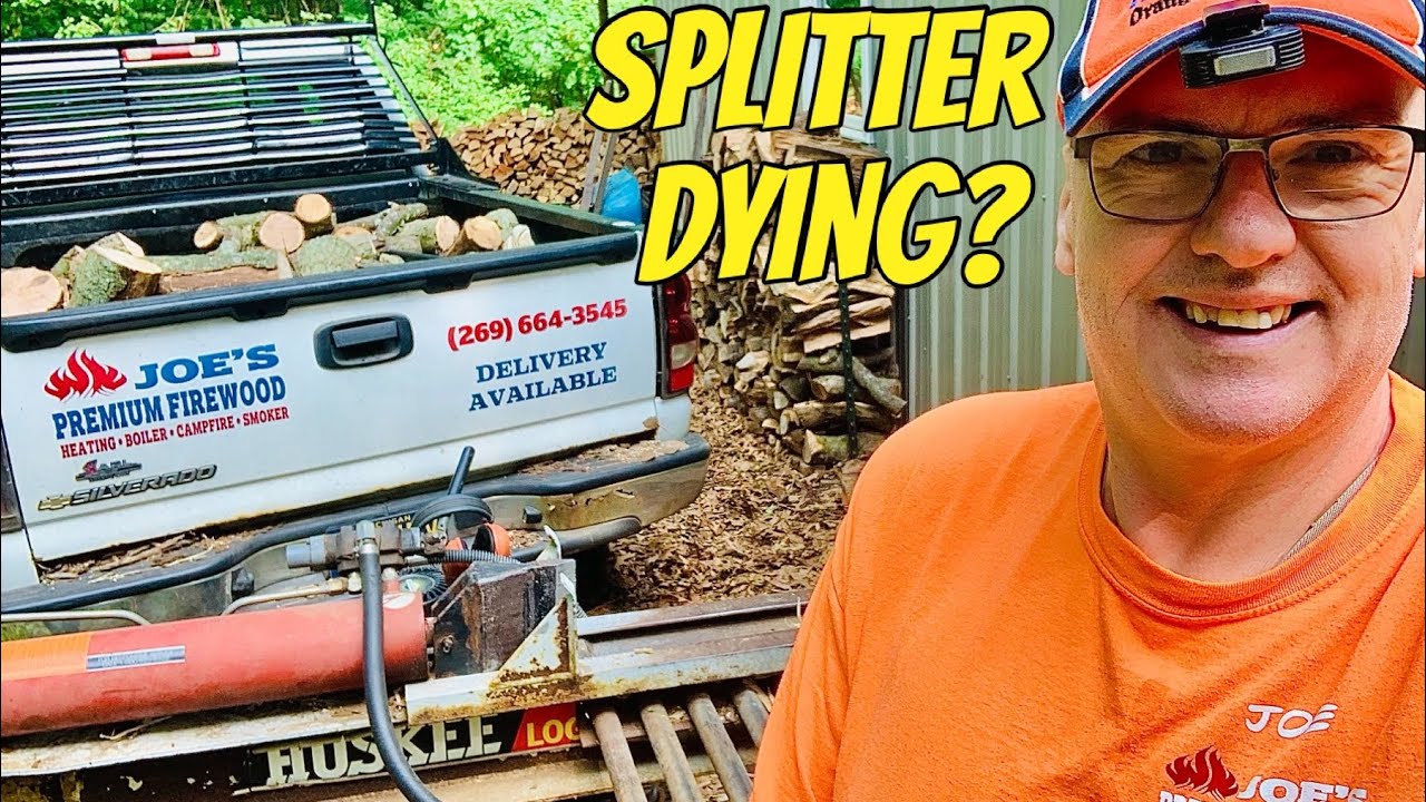 Splitting/stacking red oak firewood rounds - YouTube