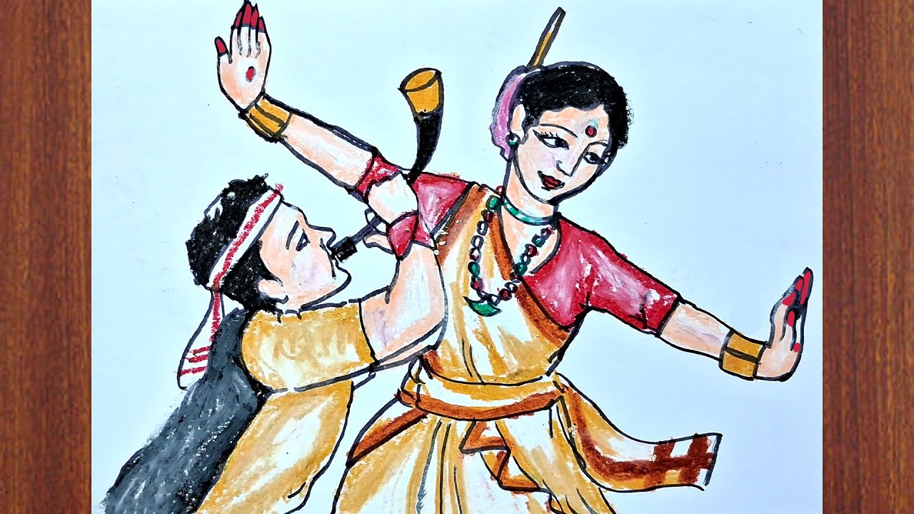 Assam Bihu Dance Drawing step by step | Assam Bihu festival special ...