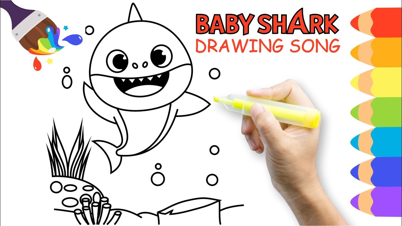Drawing Baby Shark Step by Step || Baby Shark Drawing Song - YouTube