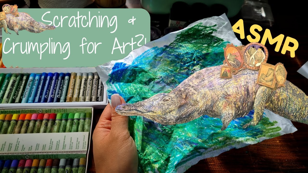 🎨 ASMR Oil Pastel Art | Scratching, Crumpling & Cozy Crocodile Painting ...