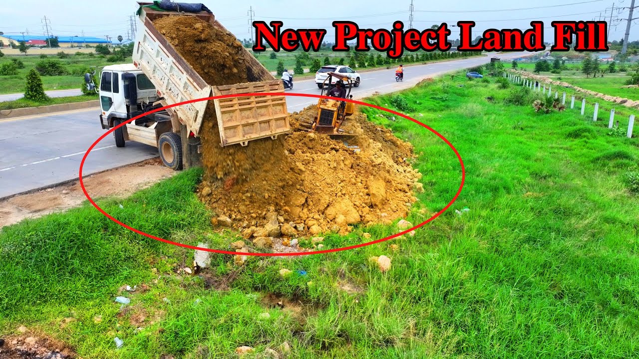 Whole Video Land Fill Project, Bulldozer Mini Push Soil to Clearing ...