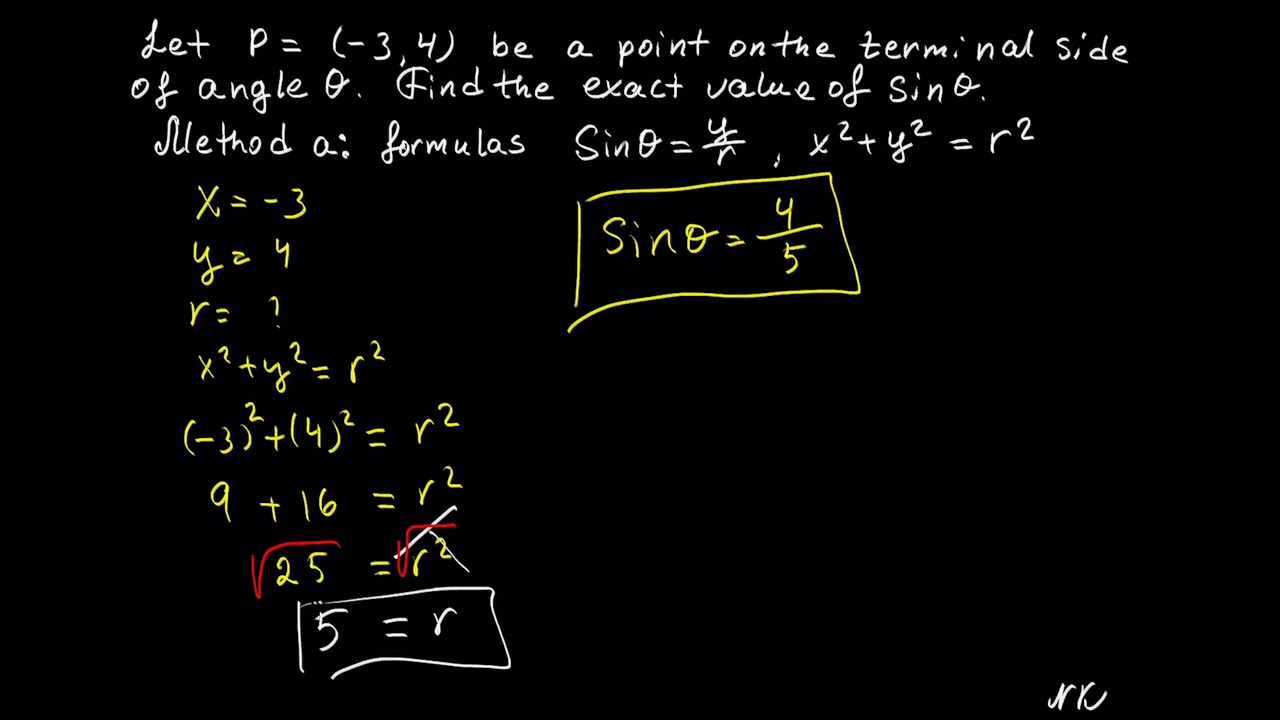 calculating sin theta of a given point (-3, 4) - YouTube