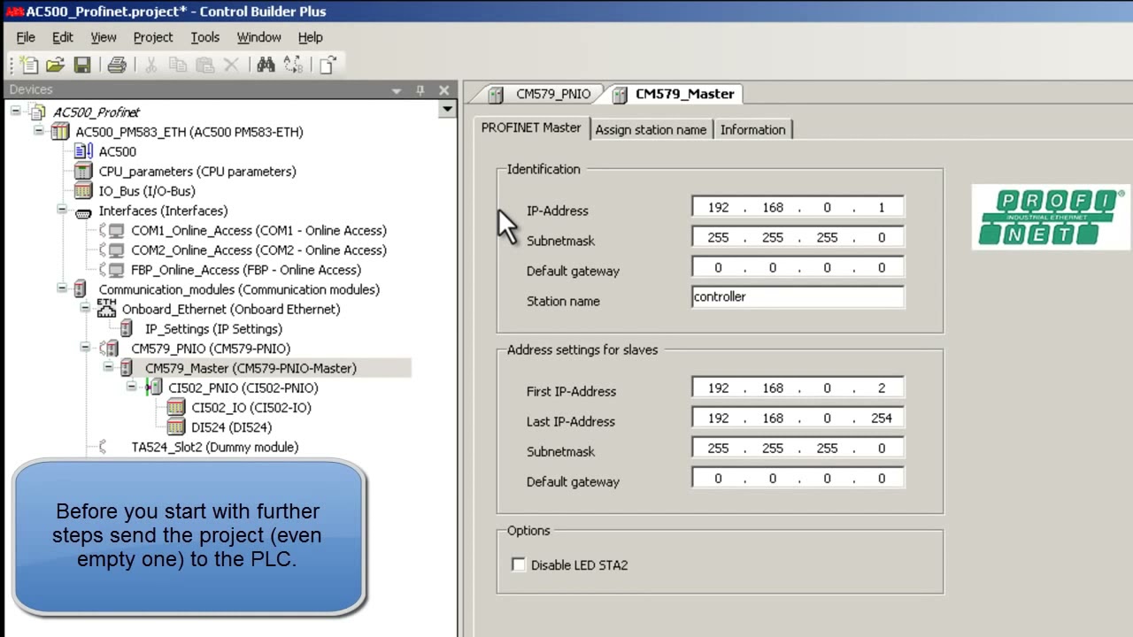 ABB AC500 PLC PROFINET IO Network - YouTube