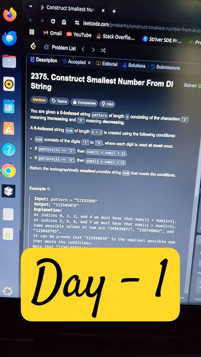 2375. Construct Smallest Number From DI String || Leetcode Problem of the day - YouTube
