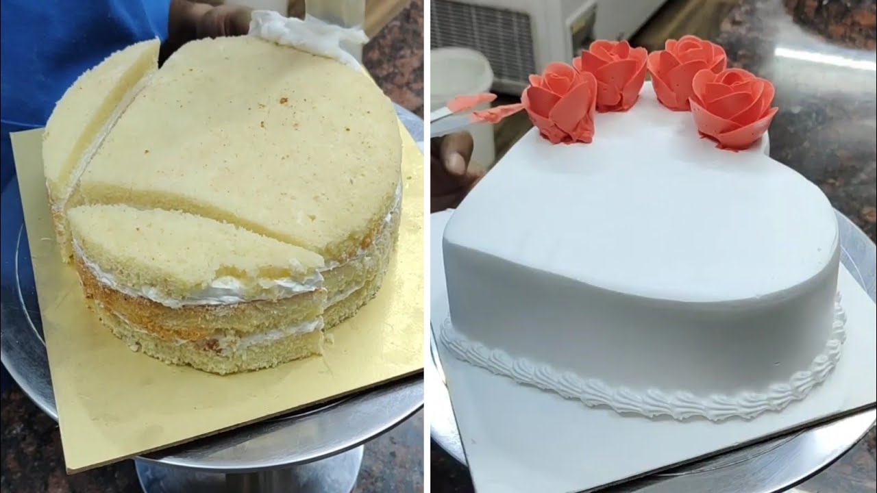 1 kg Simple and Easy Cake Design | Round se Heart Shape Kaise Bnaye 🤔🤔 ...