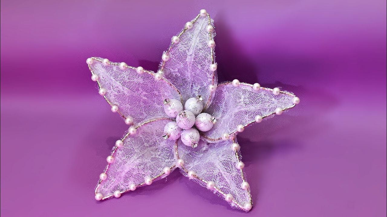DIY Silver lace flower with pearls - YouTube