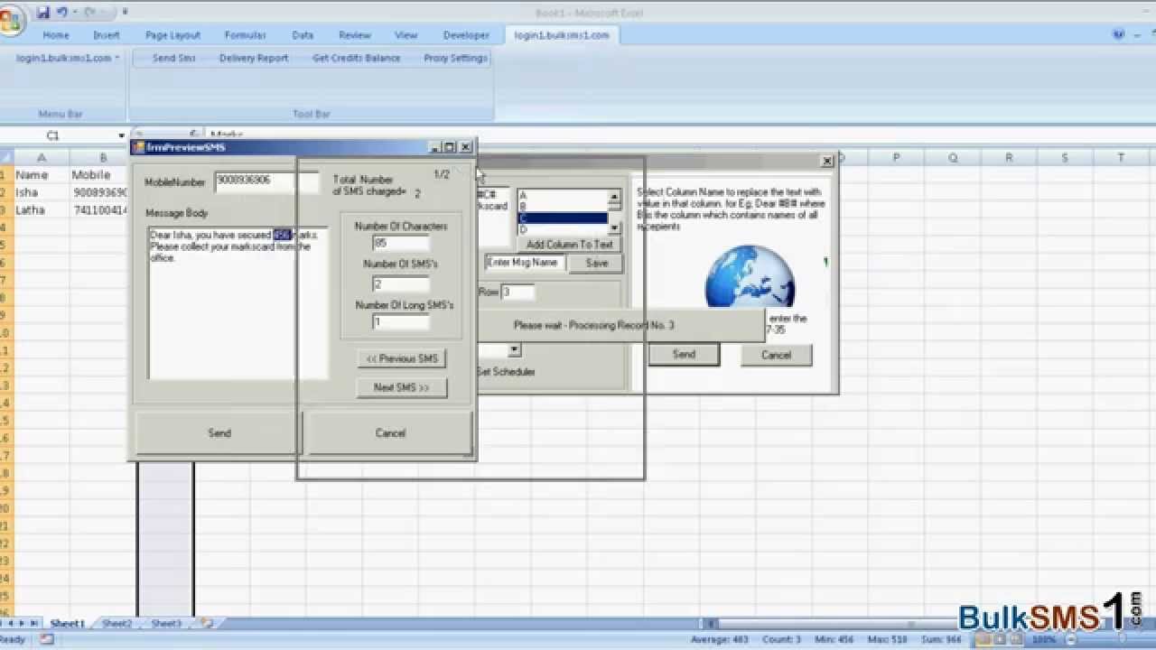 How To Send Bulk Sms Using Excel Plugin Youtube 9163
