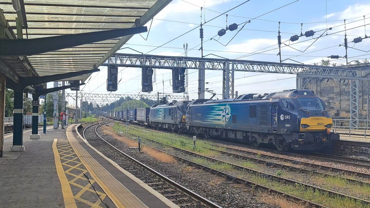 88001 + 88005 with Monster sized Tesco Intermodal train running through ...