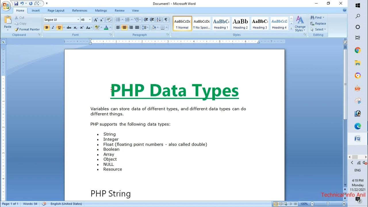 PHP Data Type String हिंदी | PART - 2 - YouTube