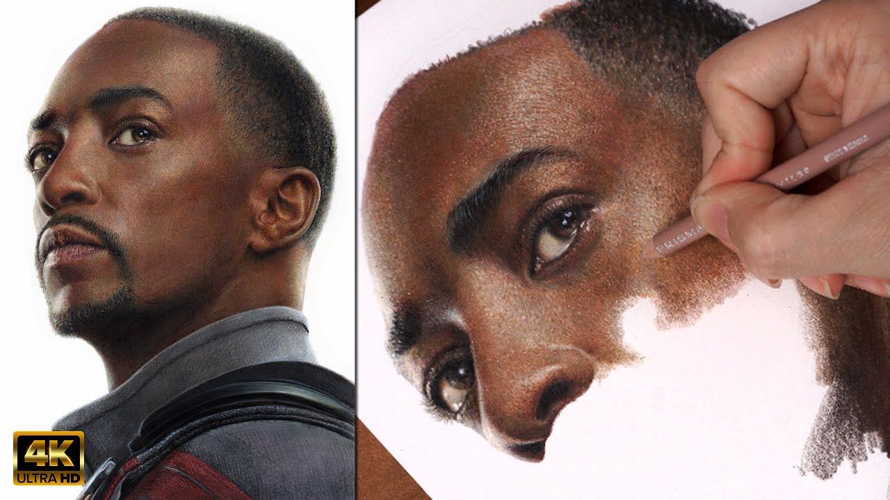 Real Time Drawing The Falcon (Anthony Mackie) in Colored Pencil || Part ...