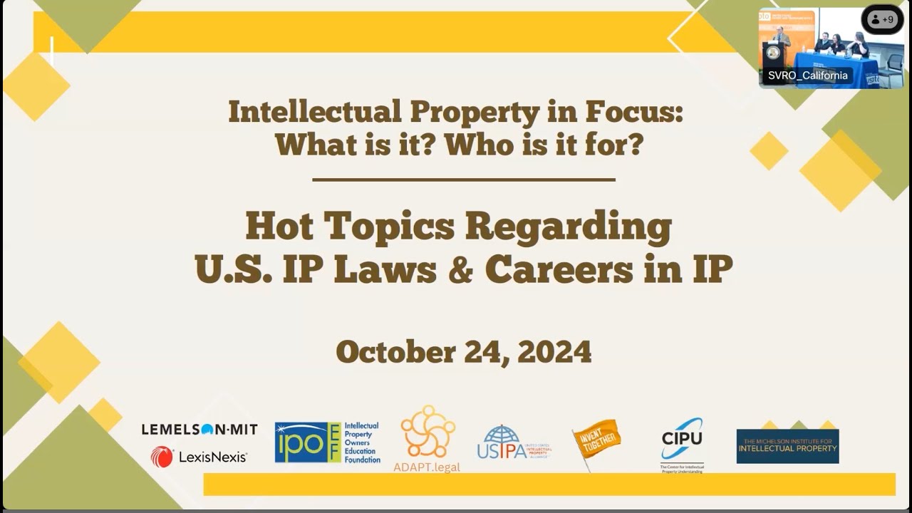 Hot Topics Regarding U.S. IP Laws and Careers in IP - YouTube