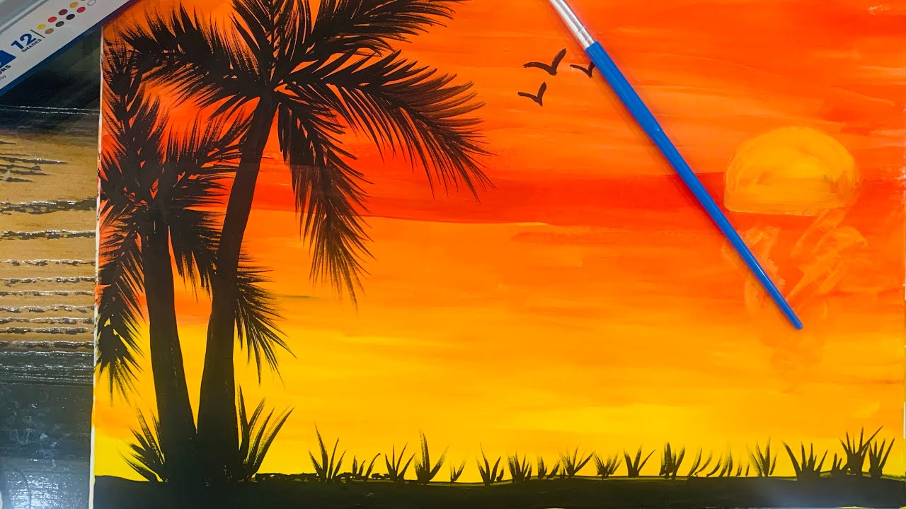 Beautiful sunset 🌅 || poster colour drawing || step by step || #drawing ...