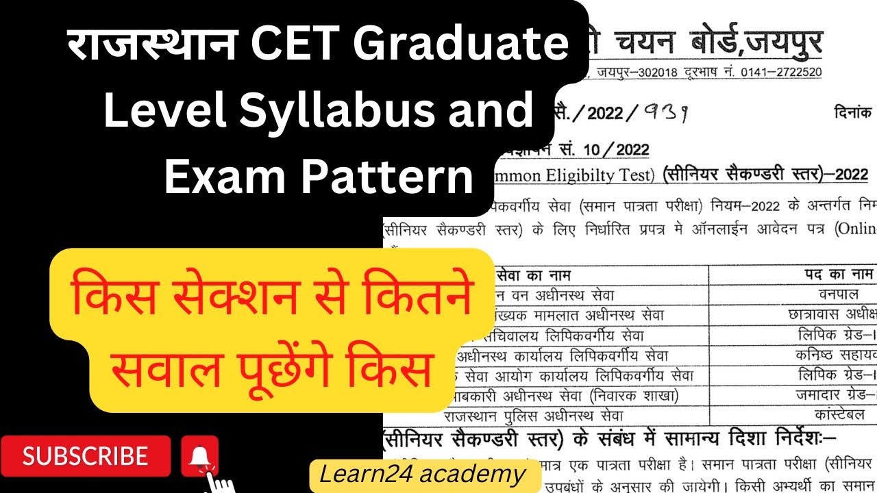 Rajasthan CET Graduate Level Exam Pattern and syllabus 2022-23 #cet ...