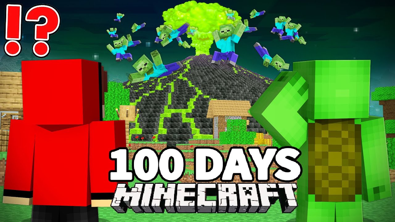 100 Days of Survival Near a Zombie Volcano in Minecraft - Maizen JJ and Mikey - YouTube