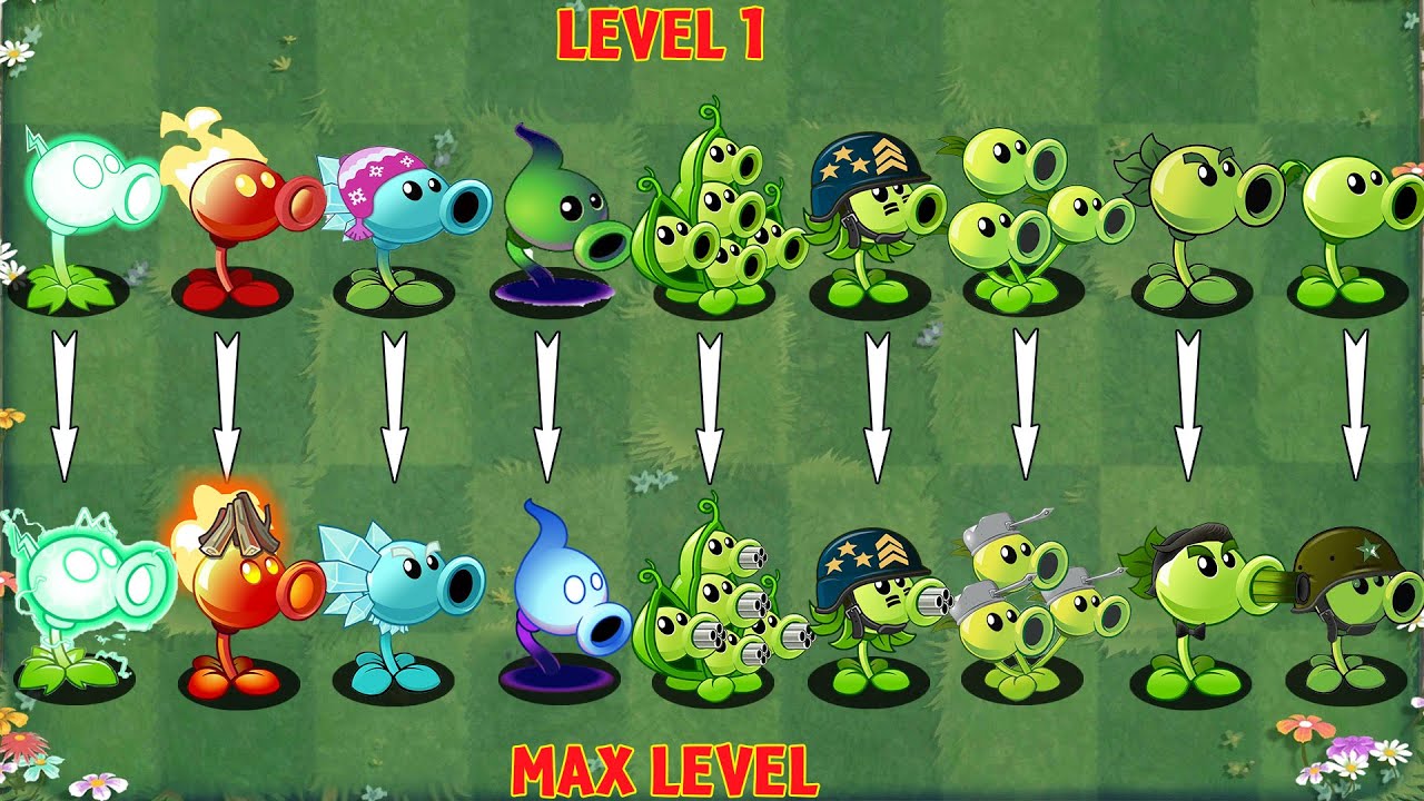 PvZ 2 Gameplay - All PEASHOOTER Level 1 vs Max Level - Plant Vs Plant ...