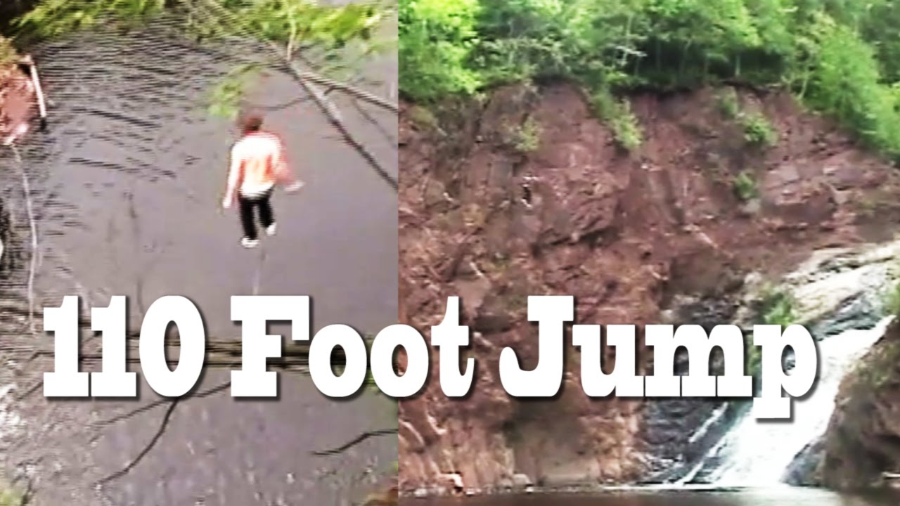 110 Foot Cliff Jump into Waterfall - YouTube