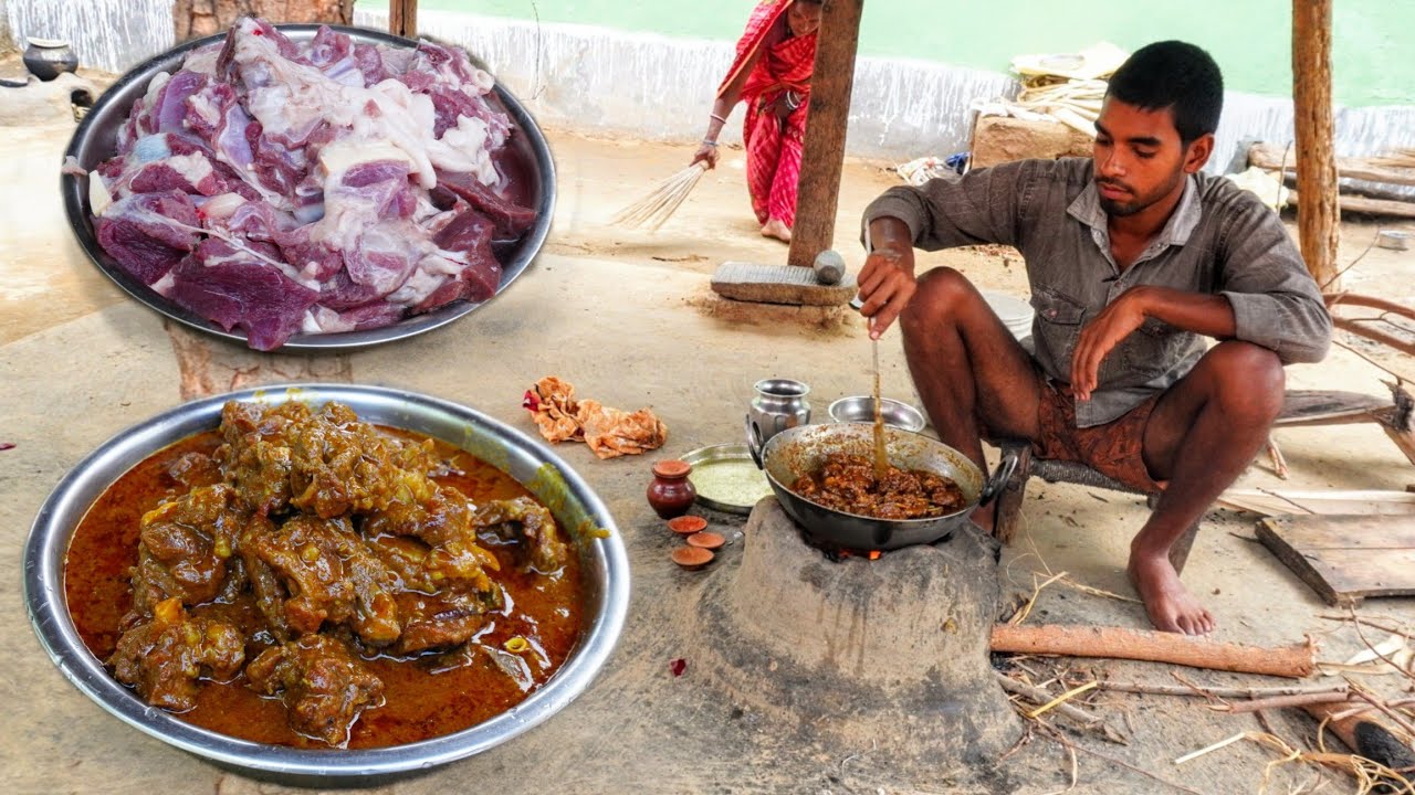 बिहारी तरीके से बनाये मटन करी || Mutton curry recipe cooking and eating ...