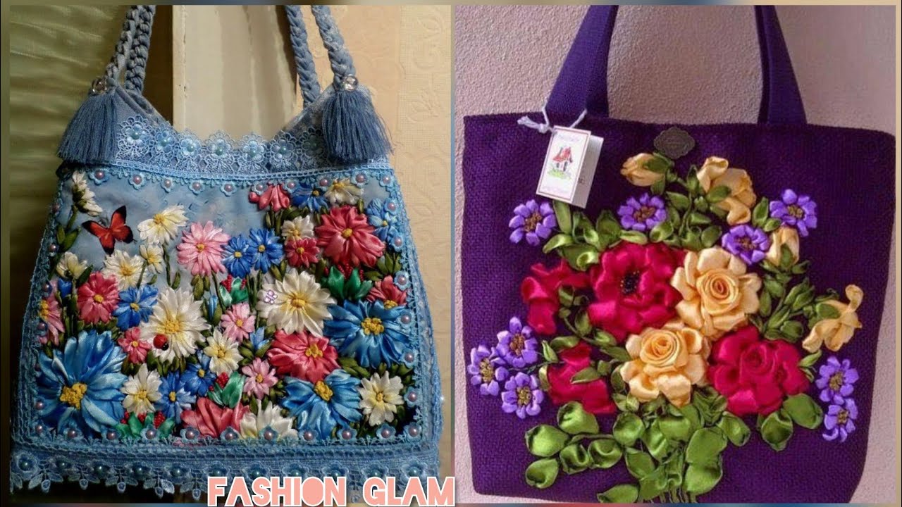 Latest Women's Casual Silk Ribbon Embroidered Shoulder Tote Bags ...