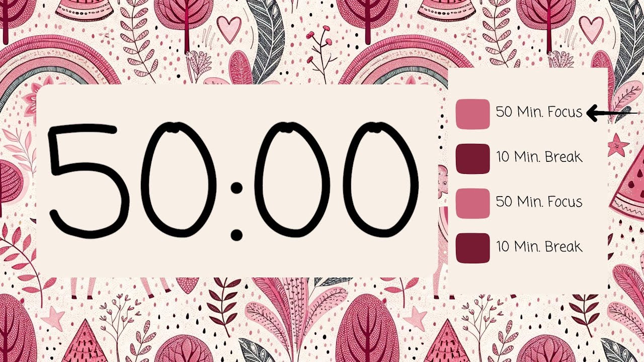 ⏳ 50/10 Pomodoro Timer – Cute Doodle Design 🎨 | Simple Beeps for Focus ...