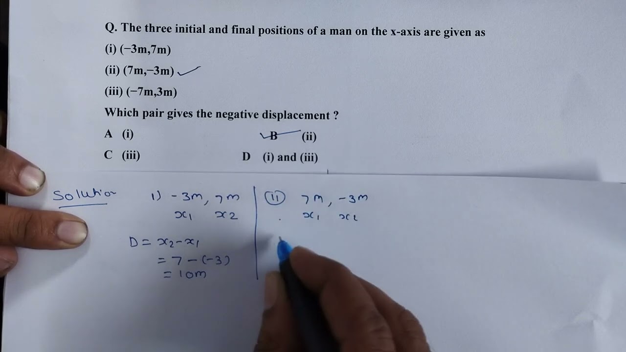 Q. The three initial and final positions of a man on the x-axis are ...