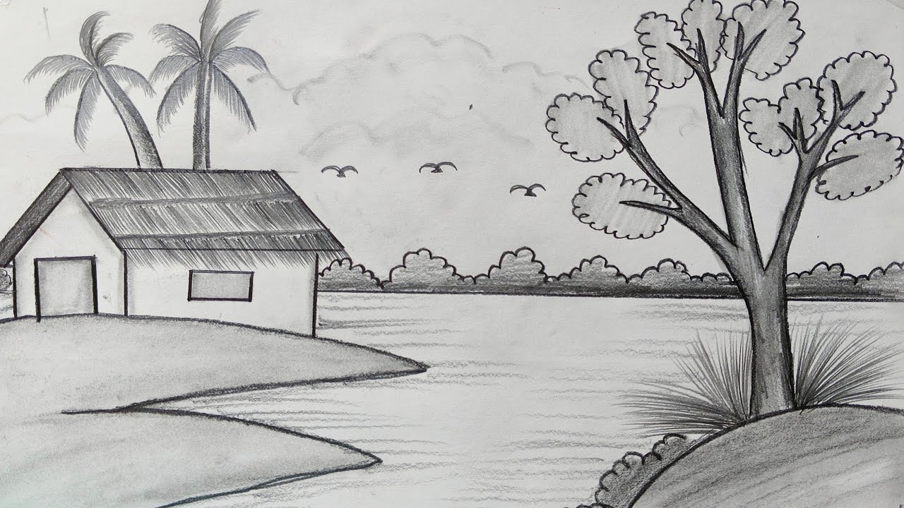 Pencil Drawing Nature Easy Step By Step | Nature And Landscape Drawing ...