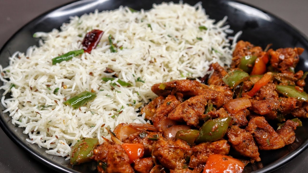 ചില്ലി ചിക്കനും 5 മിനിറ്റിൽ ഉണ്ടാക്കാവുന്ന ജീര റൈസും 👌/ Chilli Chicken ...