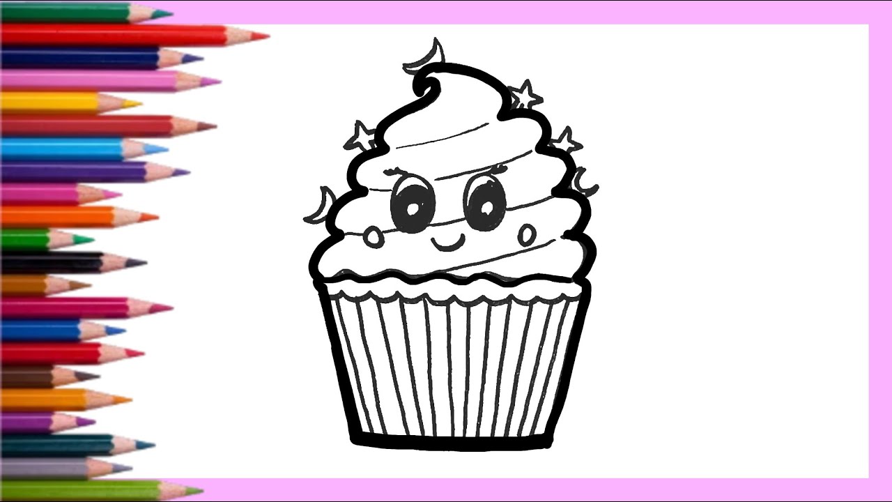 How to Draw a Cute Cupcake Easy for Kids/Painting, Coloring for Kids ...