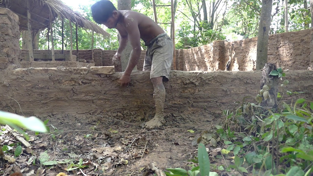 Primitive Technology, Upgrade wall of Mud huts - ep 10 - YouTube
