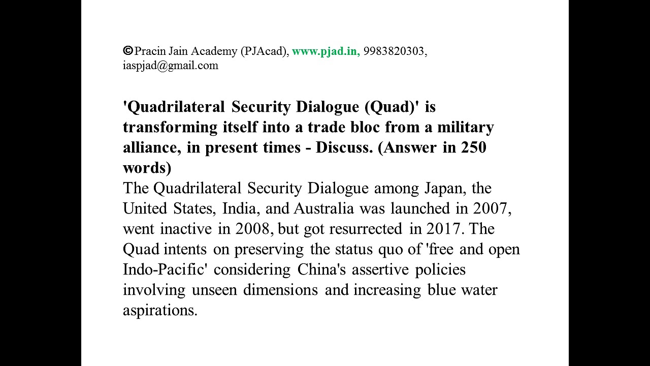 Quadrilateral Security Dialogue (Quad) is transforming itself into ...
