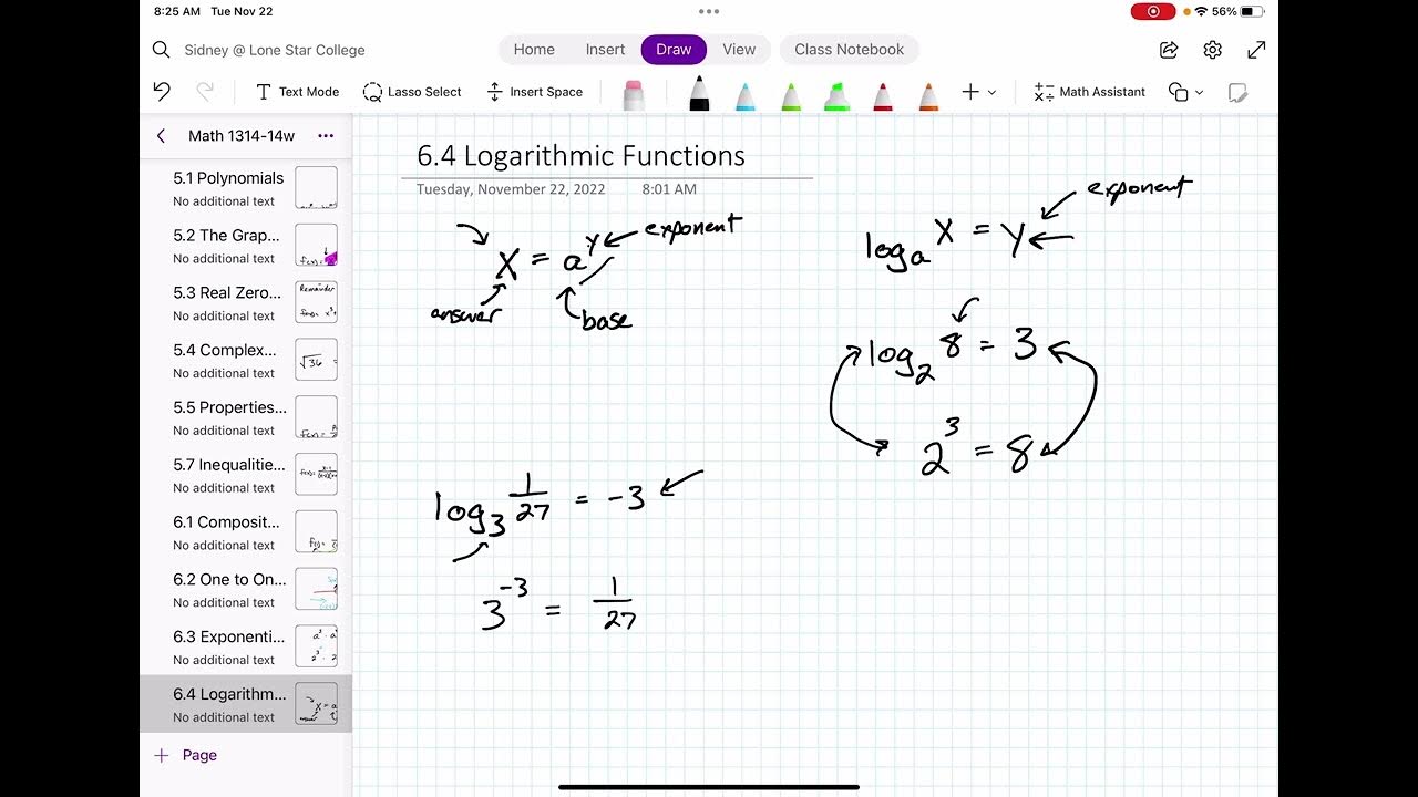 6 4 Logarithmic Functions - YouTube