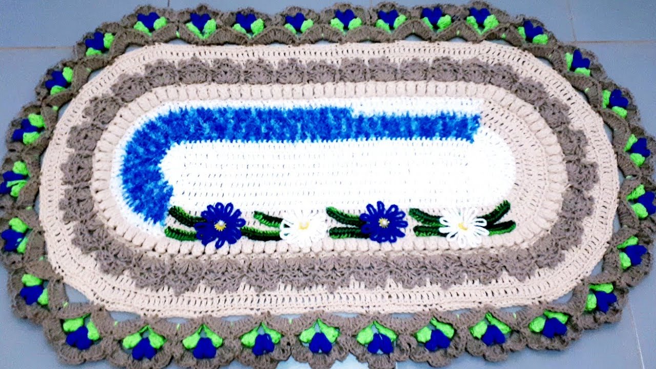 Crochet Oval Flower Rug 2/3 - YouTube
