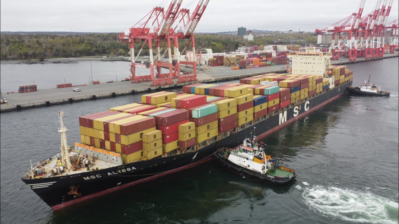 Awesome 4K Aerial Views! Container Ship MSC ALYSSA Inbound into Halifax ...