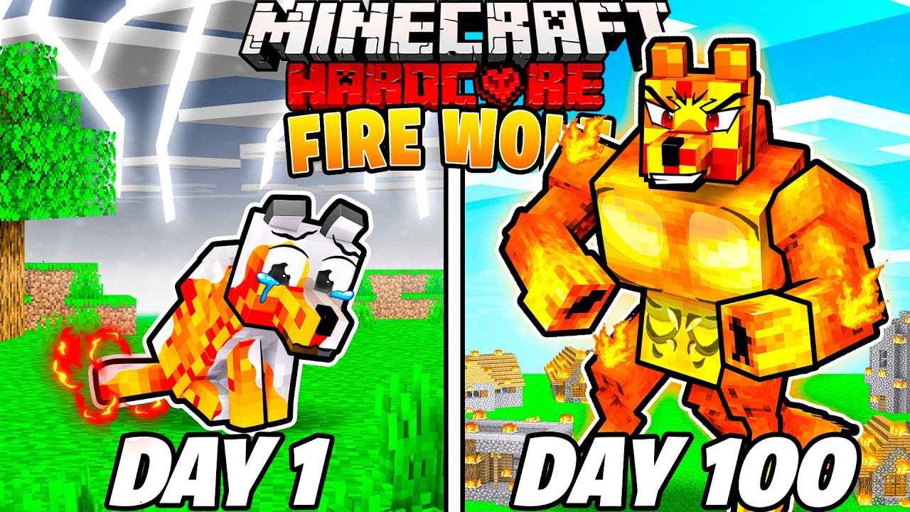 I Survived 100 Days as a FIRE WOLF in HARDCORE Minecraft! - YouTube