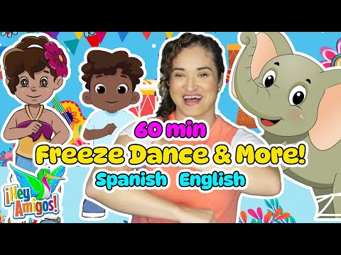Spanish Freeze Dance and More Kids Songs 🎶💃 60 Minutes of Fun Bilingual Learning