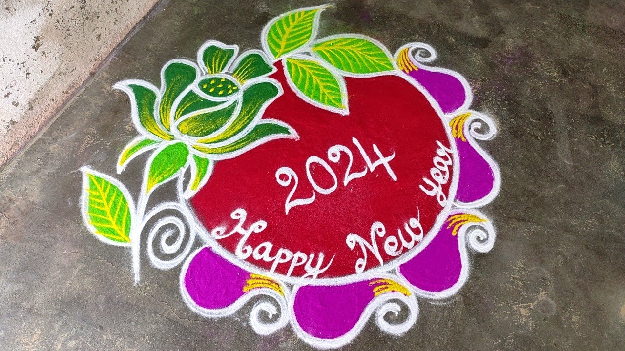 New year freehand rangoli designs|2024 new year beautiful rangoli |new ...