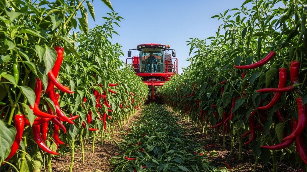 Inside U.S. Chili Pepper Farming | Red Chili Harvested by Machines ...