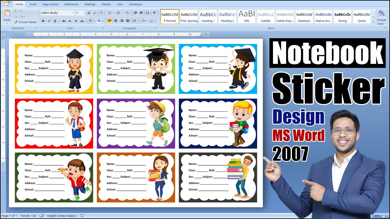 Sticker Design in MS Word 2007 | How to make Notebook Sticker Design in ...