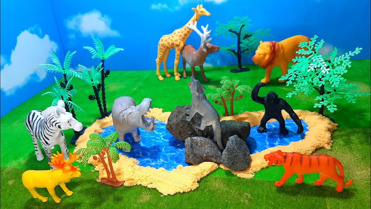Miniature Zoo | Lion, Tiger, Chimpanzee, Wolf, Hippopotamus, Zebra ...