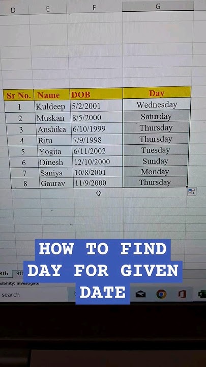 How to find day for given DATE | Text function | Ms Excel | How to find day in Excel #excel ...