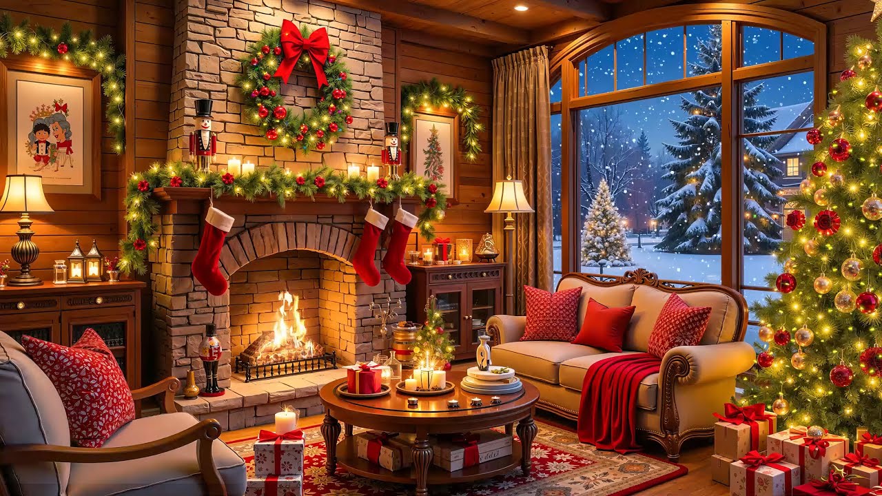 Beautiful Christmas Ambience 🎅🎄 Relaxing Christmas Music Fireplace 🔥 ...