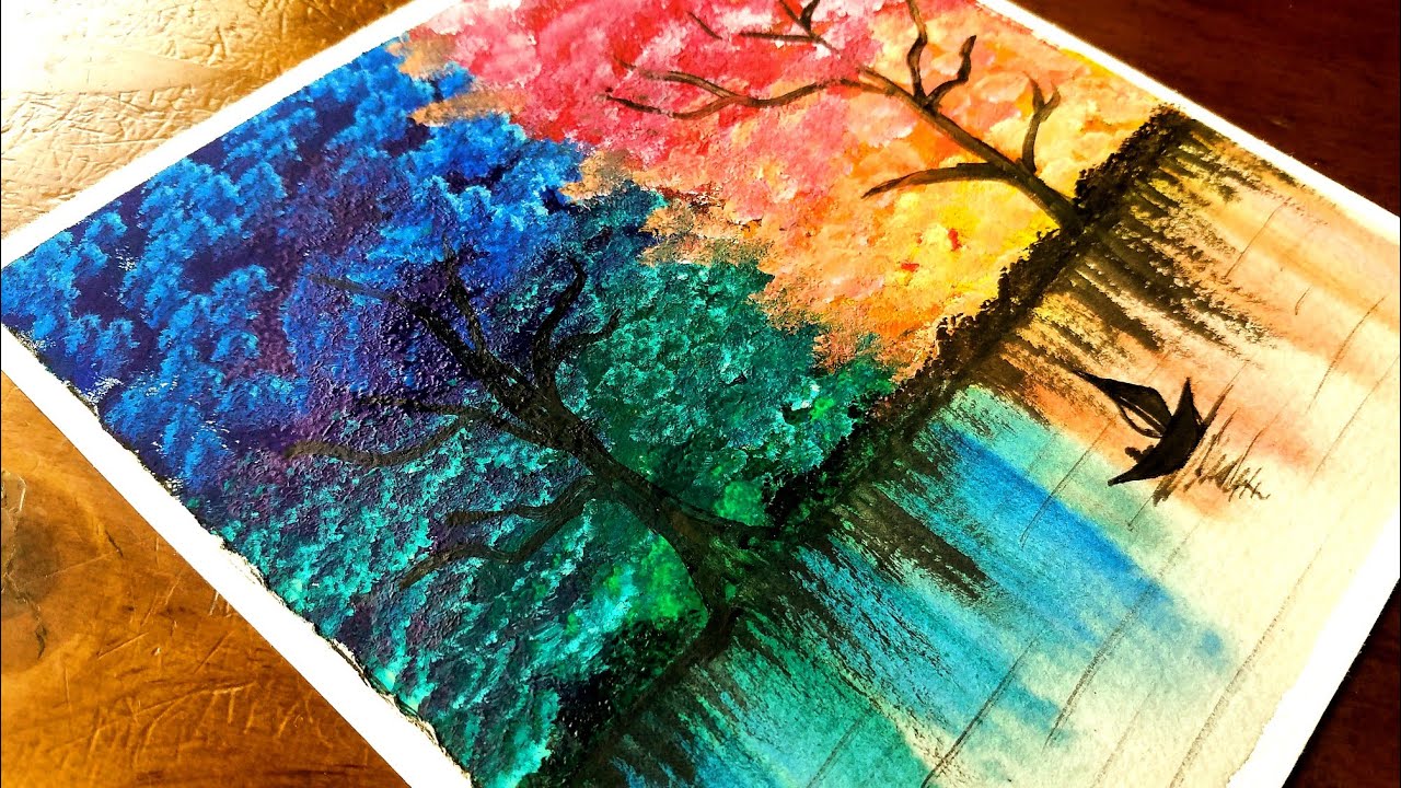 Fall Painting Easy || Fall Painting For Beginners || Colorful Autumn ...