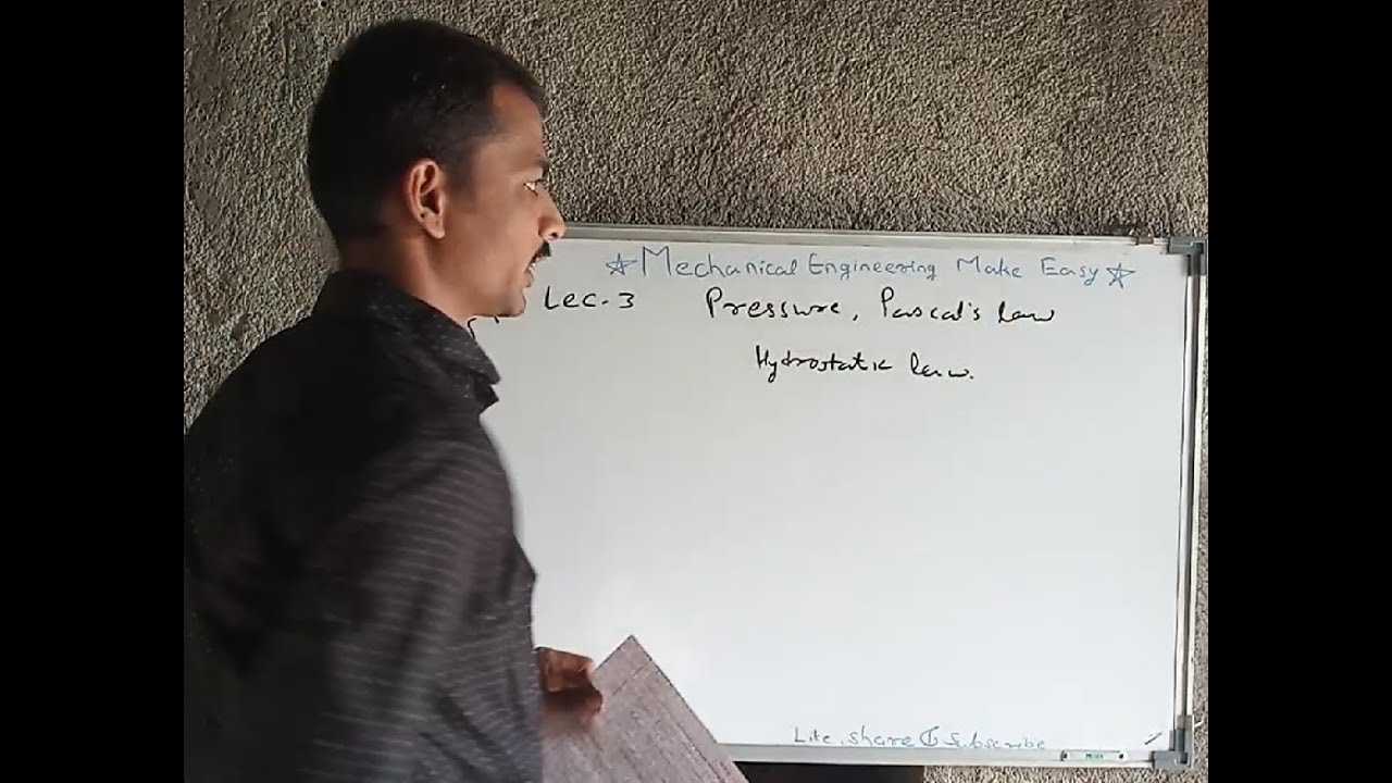 Fluid Mechanics || Lecture 3 || Pressure || Pascal's law || Hydrostatic ...